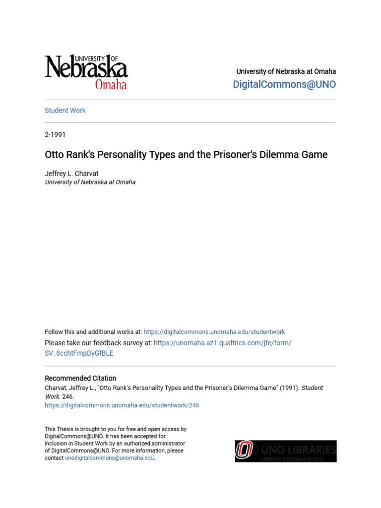 Otto Ranks Personality Types and The Prisoners Dilemma Game | PDF