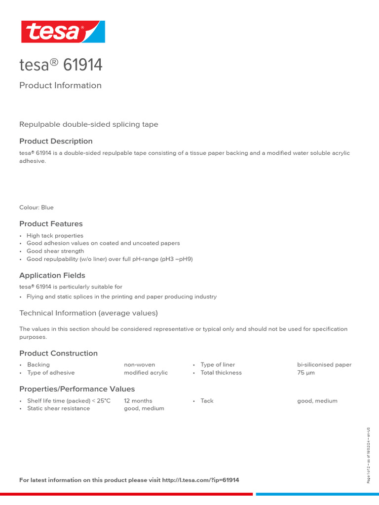 Product information_tesa® 61914_en | PDF