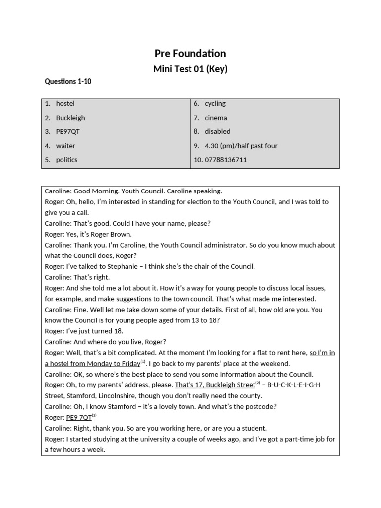 Mini Test 1 (Key) | PDF