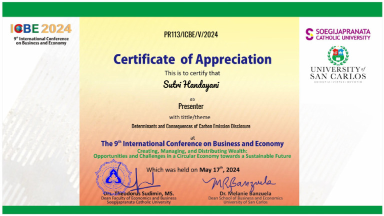 E-Certificate ICBE 2024 (Presenter) - 1 | PDF