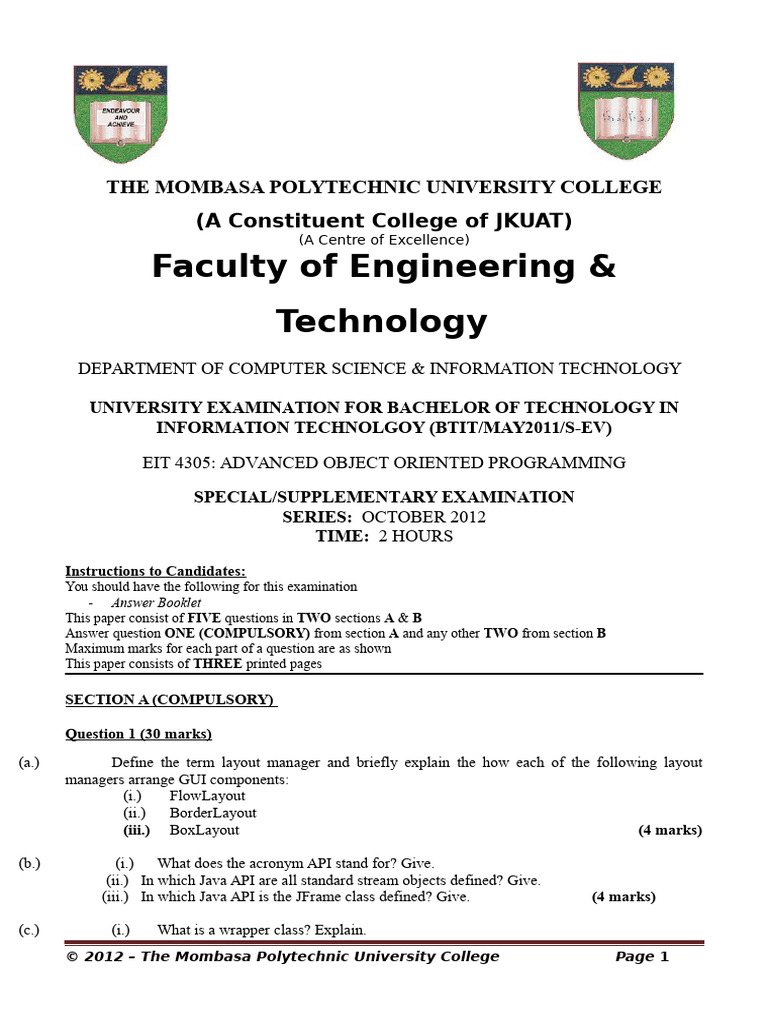 Eit 4305 Advanced Object Oriented Programming | PDF