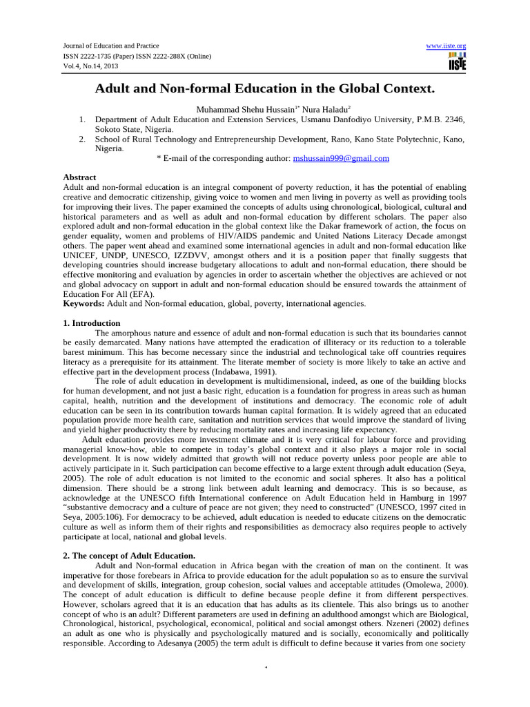 Adult Education in The Global Context | PDF