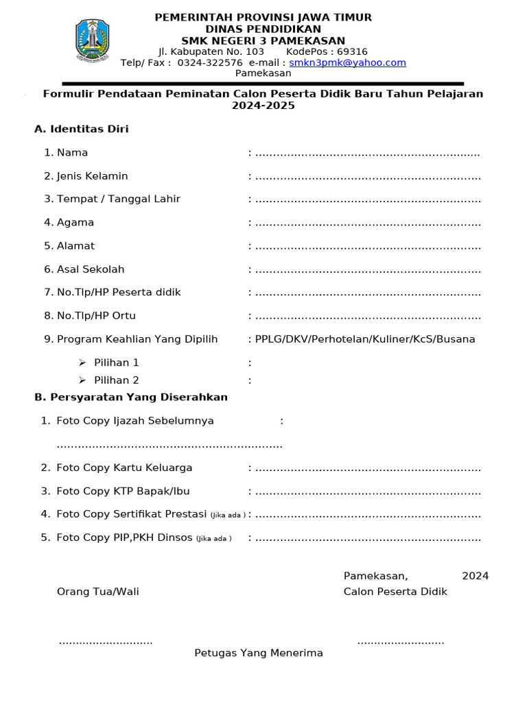 Formulir Pendataan Casis 2024 | PDF