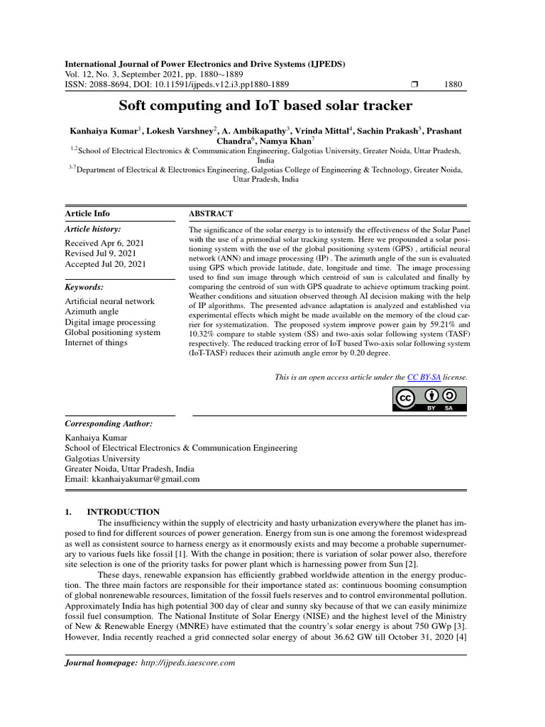 Soft computing and IoT based solar tracker | PDF | Photovoltaics | Photovoltaic System