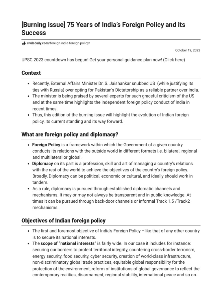 India's Foreign Policy: 75 Years of Evolution | PDF | Non Aligned ...