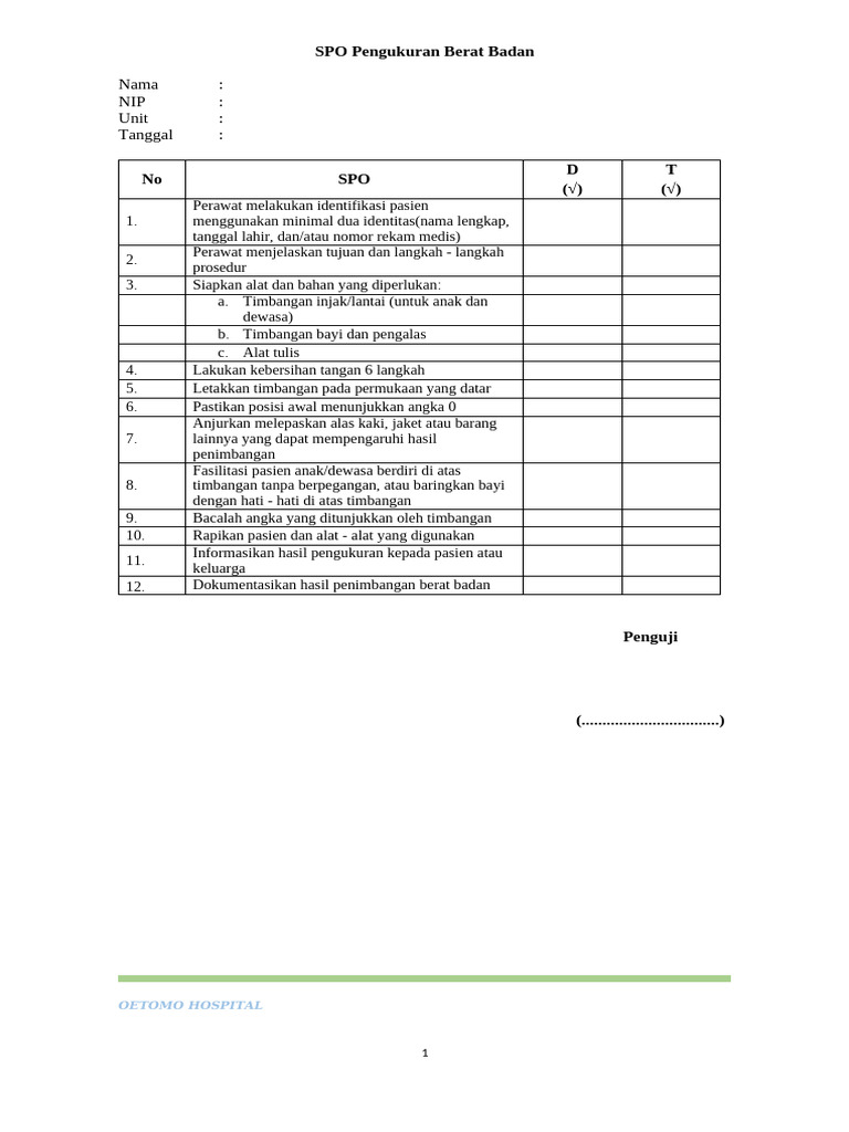 FORM Ujikom SPO Pengukuran Berat Badan | PDF