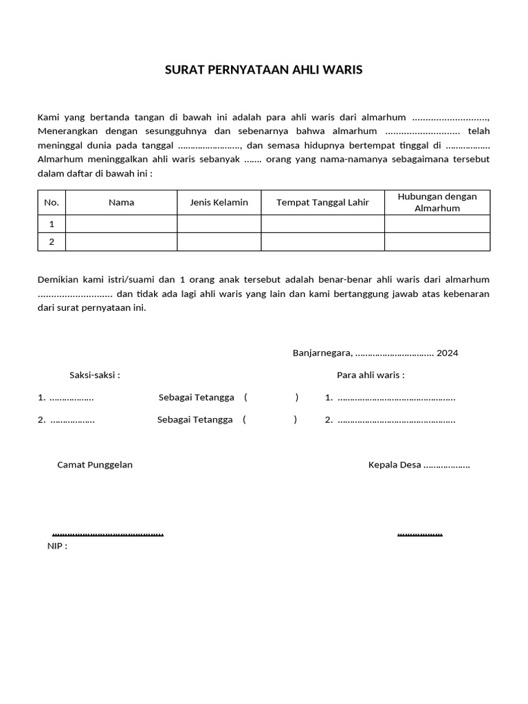 Surat Keterangan Ahli Waris BPJS Ketenagakerjaan | PDF