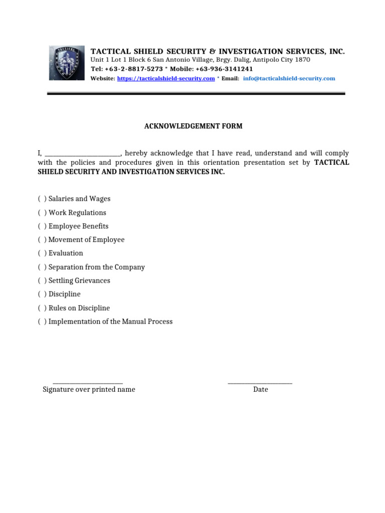 Draft - Acknowledgement Form | PDF