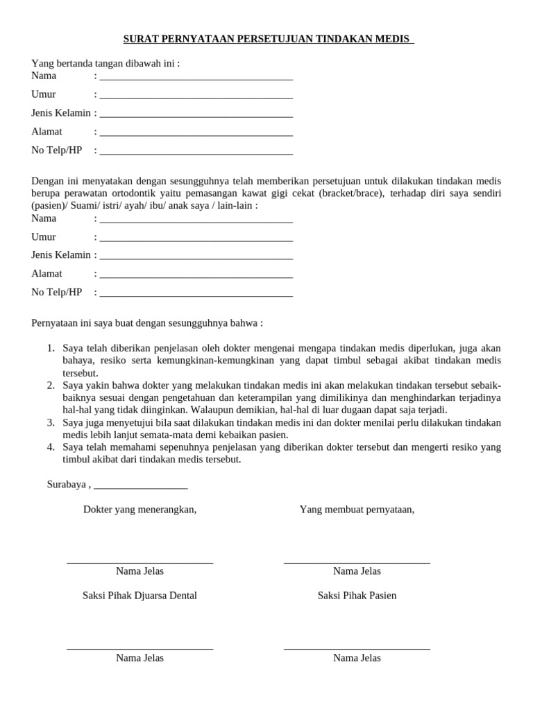 349372355-SURAT-PERNYATAAN-PERSETUJUAN-TINDAKAN-MEDIS-docx | PDF