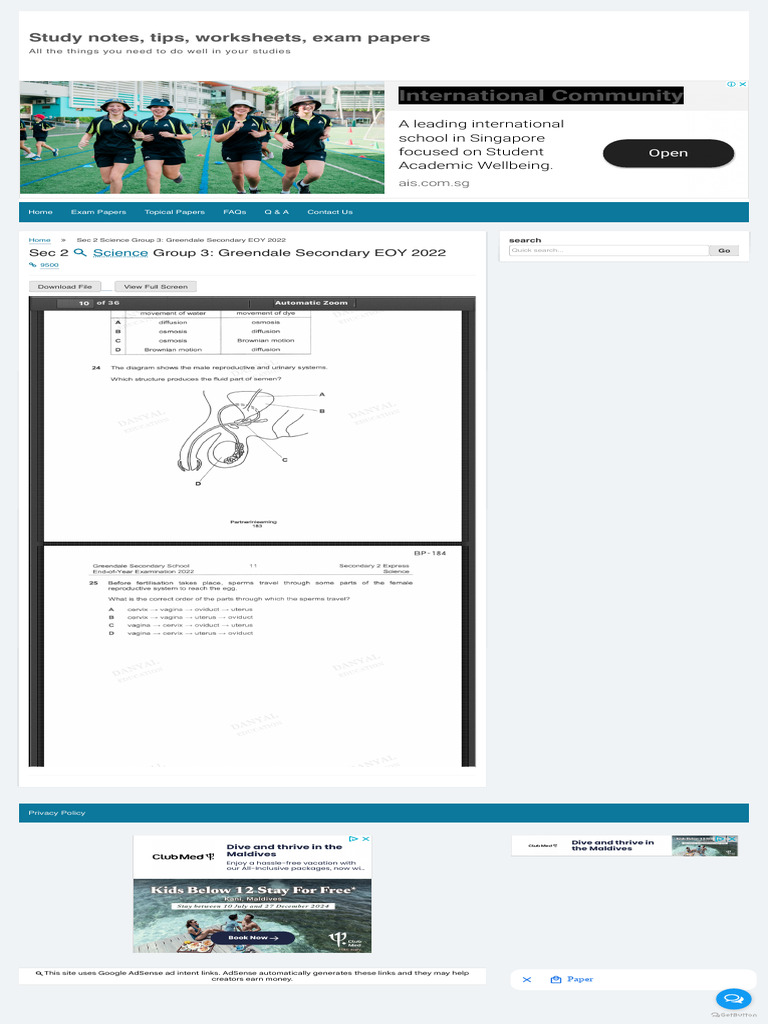 Sec 2 Science Group 3 Greendale Secondary EOY 2022 - Study notes, tips ...