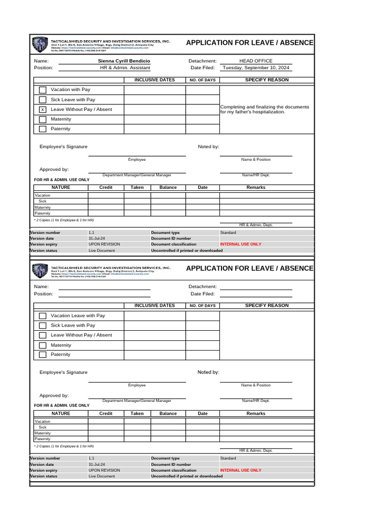 Leave Form - Revised v2 7.31.24 | PDF
