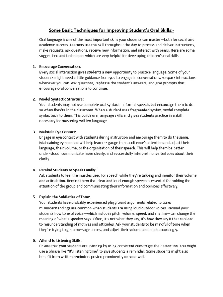 Improving Students Oral Skills | PDF