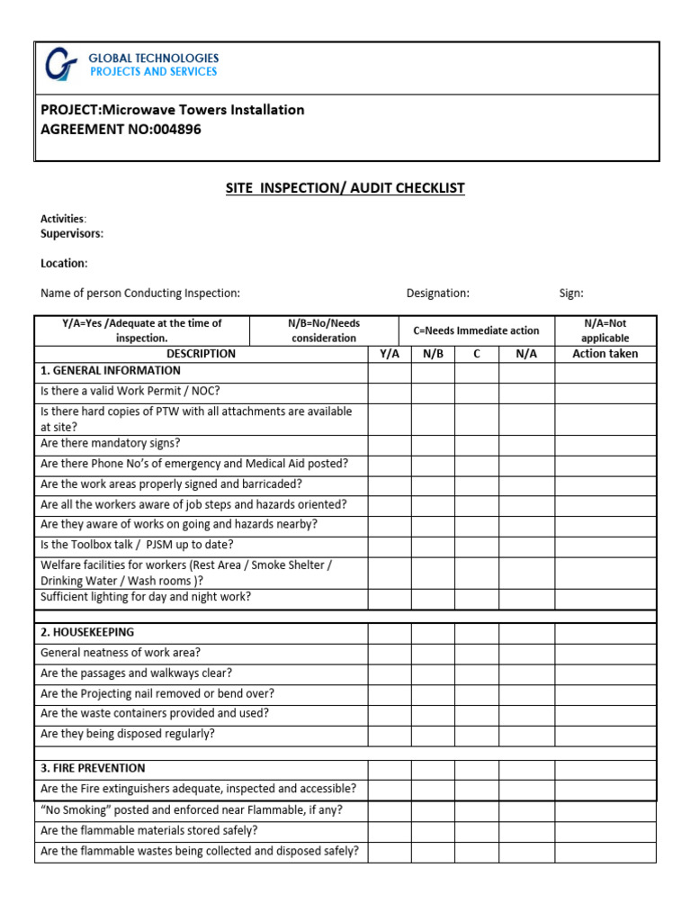 INSPECTION CHECKLIST For Microwave Tower Installation | PDF