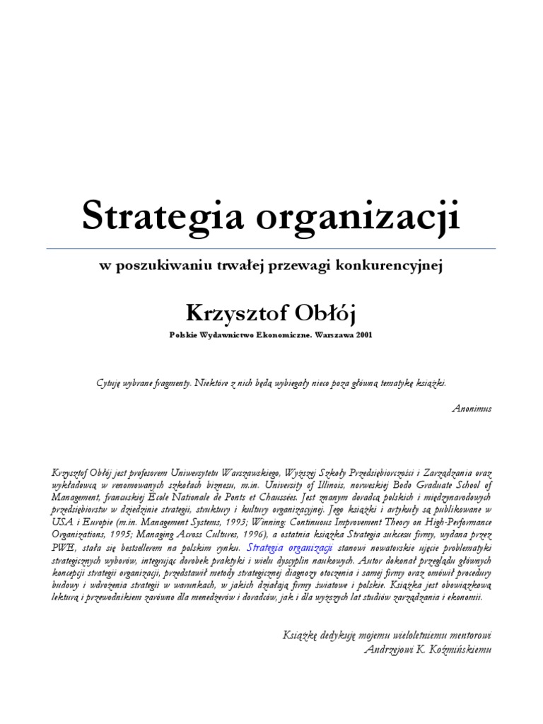 Krzysztof Obloj Strategia Organizacji | PDF