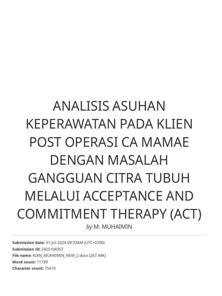 Analisis Asuhan Keperawatan Pada Klien Post Operasi Ca Mamae Dengan Masalah Gangguan Citra Tubuh ...