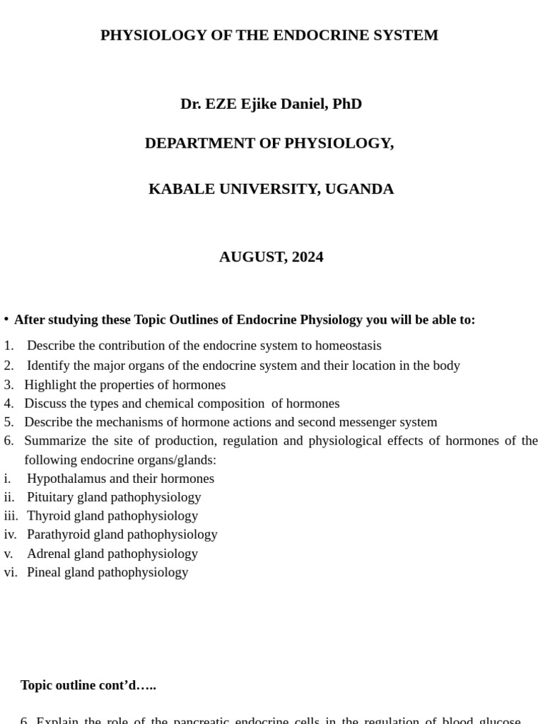 2024 Endocrine Physiology DR Eze Ejike Daniel | PDF