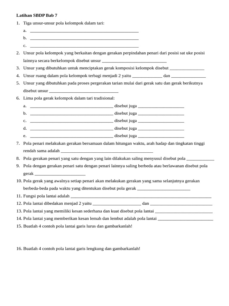 Latihan SBDP Bab 7 | PDF