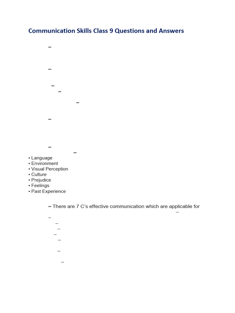 Communication Skills Class 9 Questions and Answers Chapter 1 | PDF