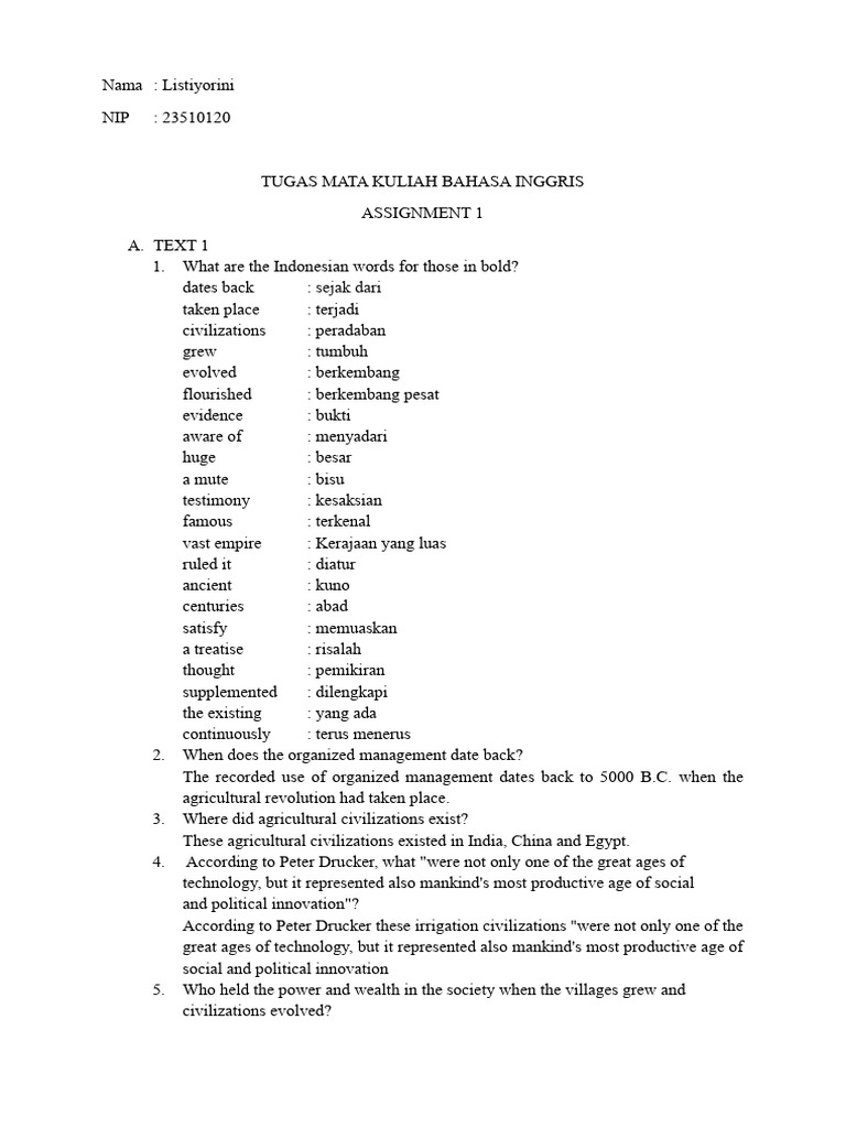 Assignmet 1 - Listiyorini 23510120 | PDF
