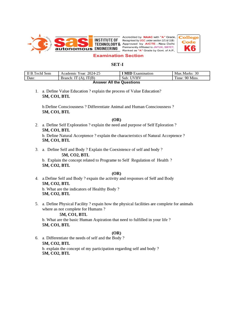 Uvhv QP Set 1 | PDF | Science & Mathematics