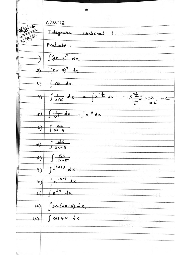 Integration Worksheet 1 | PDF