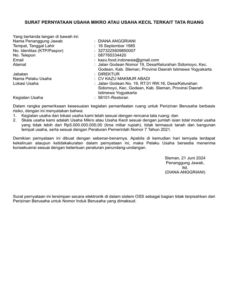 Tata Ruang CV Kazu | PDF