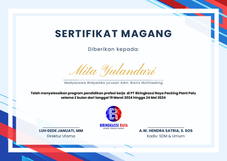 Sertifikat Magang Mita | PDF