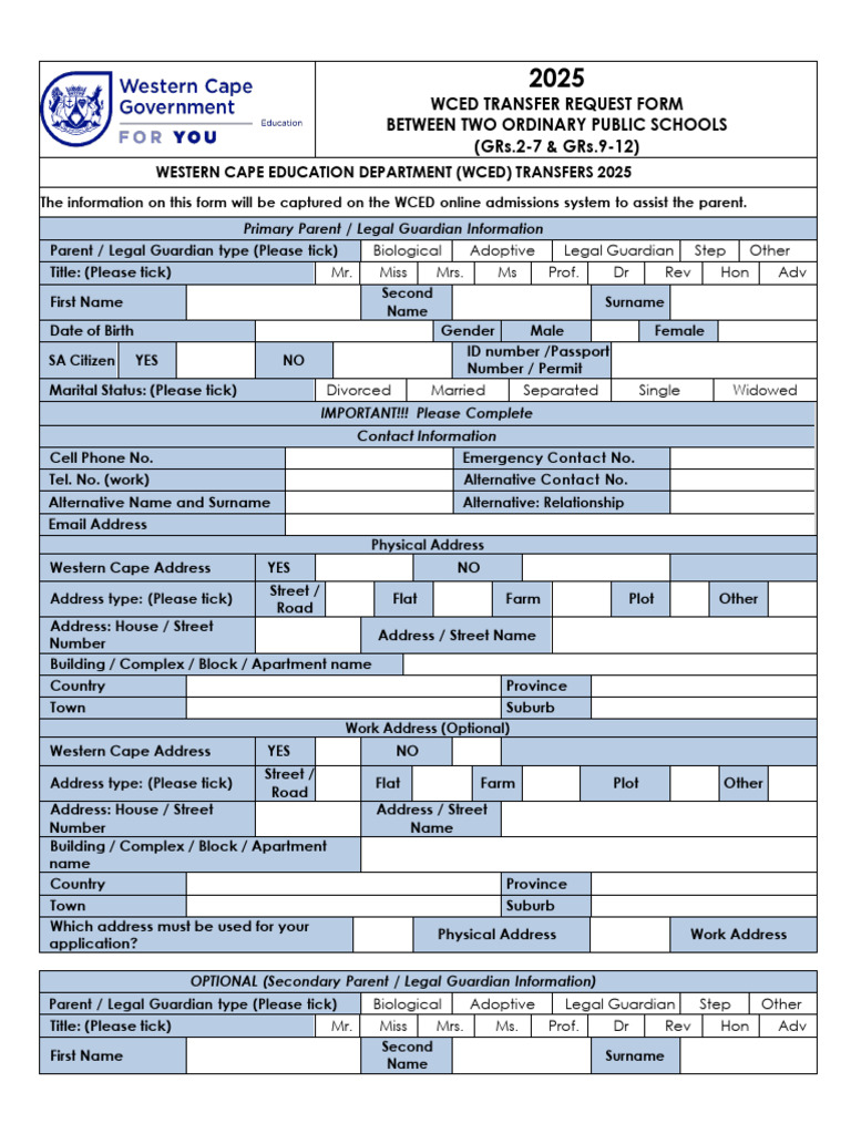 WCED Transfer Request Form 2025 | PDF | Parent