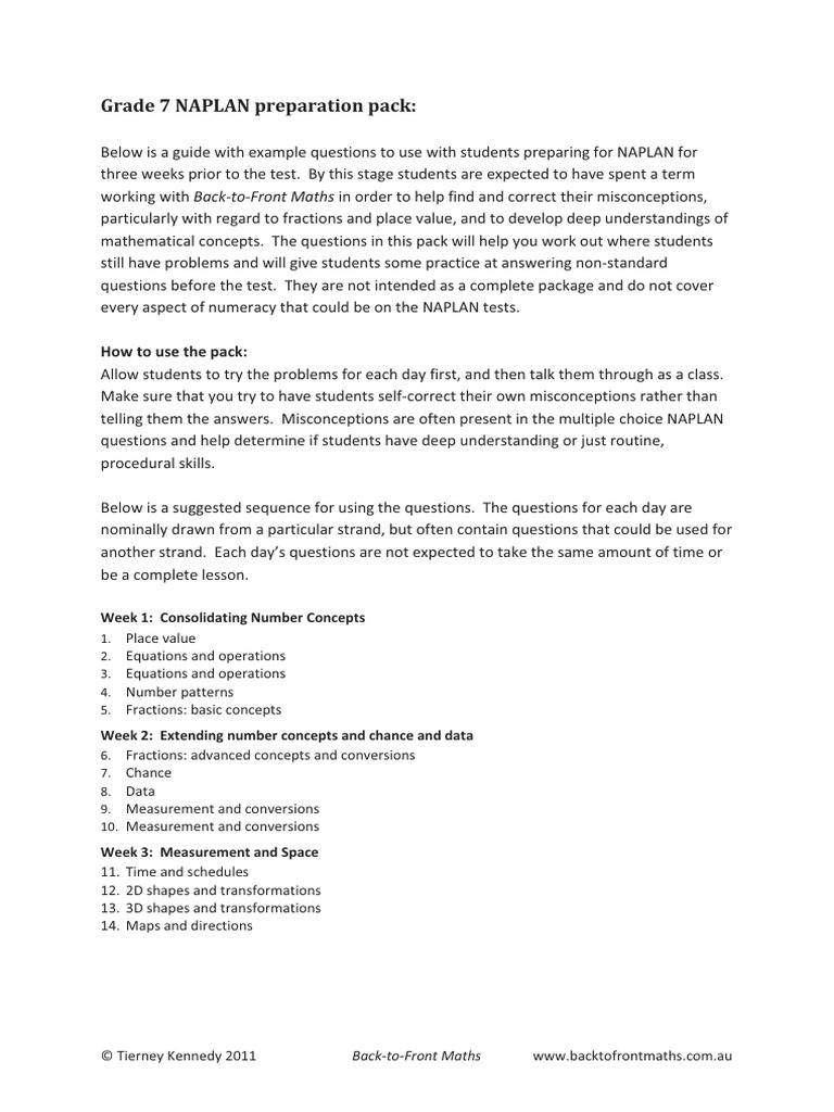 Grade 7 NAPLAN Preparation Pack Answers Small File Size | PDF