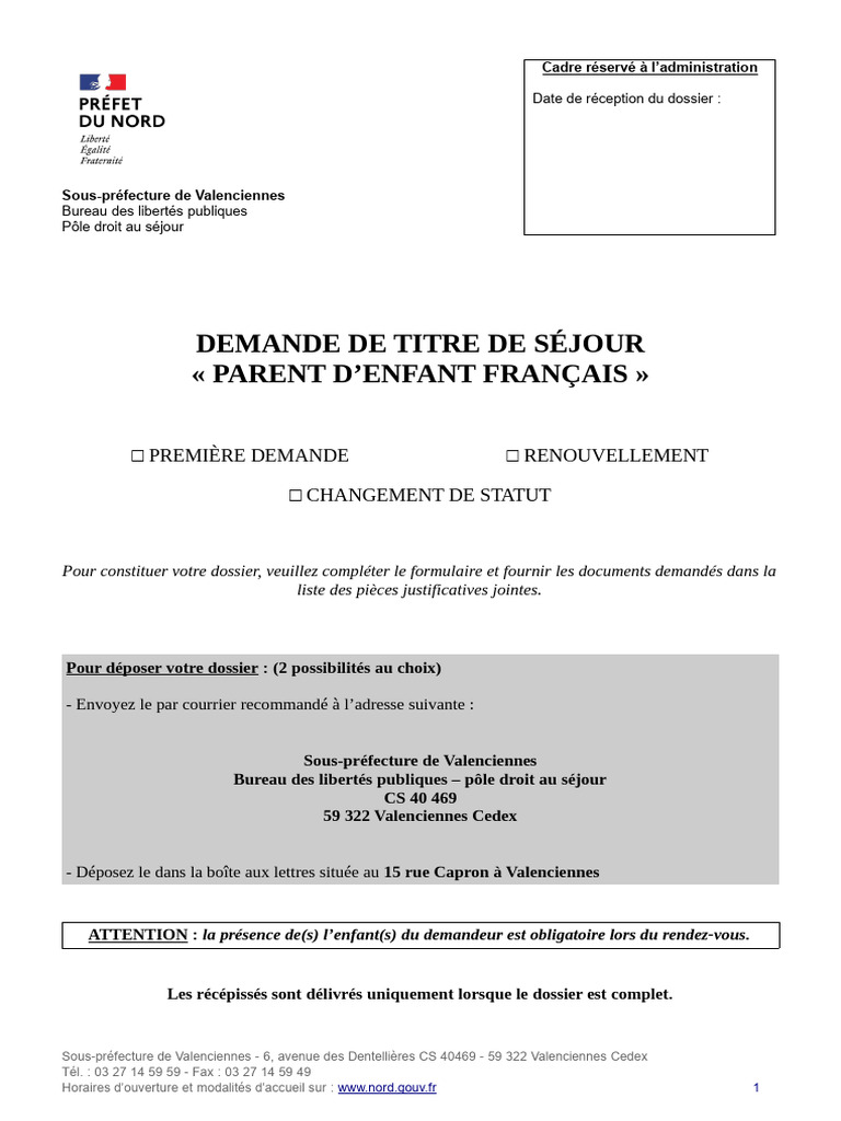 Demande de Titre Parent D'enfant Français | PDF