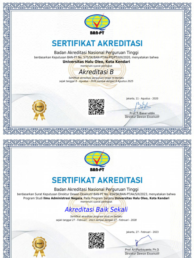 Sertifikat Akreditasi Perguruan Tinggi Dan Program Studi | PDF