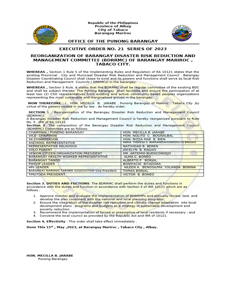 EO BDRRMC 2022 | PDF