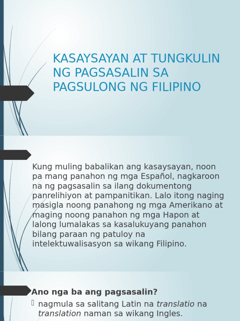 Kasaysayan at Tungkulin NG Pagsasalin Sa Pagsulong NG | PDF