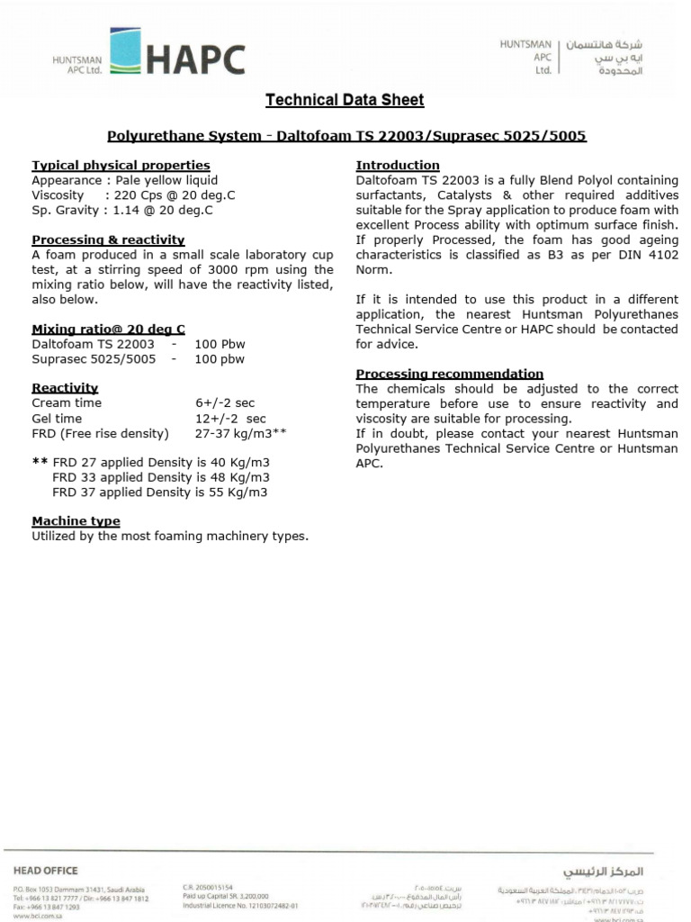 Hapc Daltofoam TS22003 | PDF