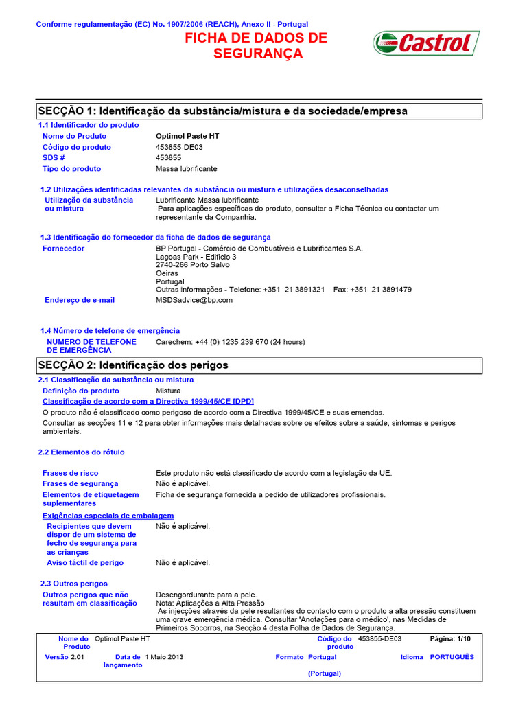 Massa Cód.204392 Castrol Optimol Paste HT Rev2.01 | PDF