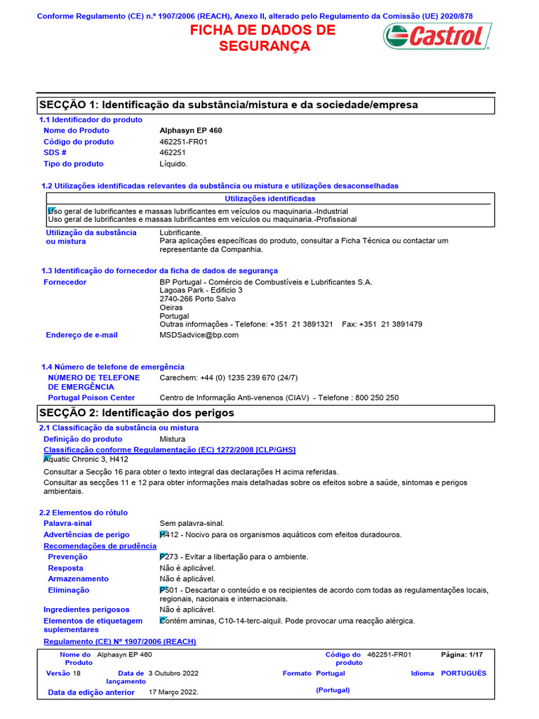 Alphasyn EP 460 MSDS | PDF