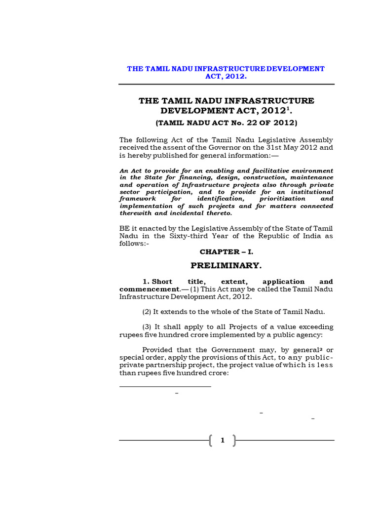 07 The Tamil Nadu Infrastructure Development Act, 2012 | PDF