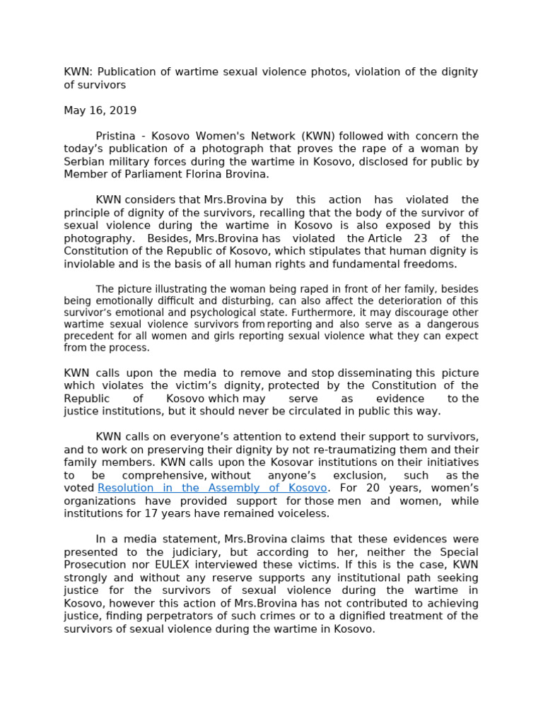 Press Release KWN Publication of Wartime Sexual Violence Photos Violation of The Dignity of ...