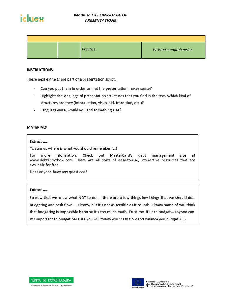 The Language of Presentations - Phase 2 - Task 3 - Extracts | PDF