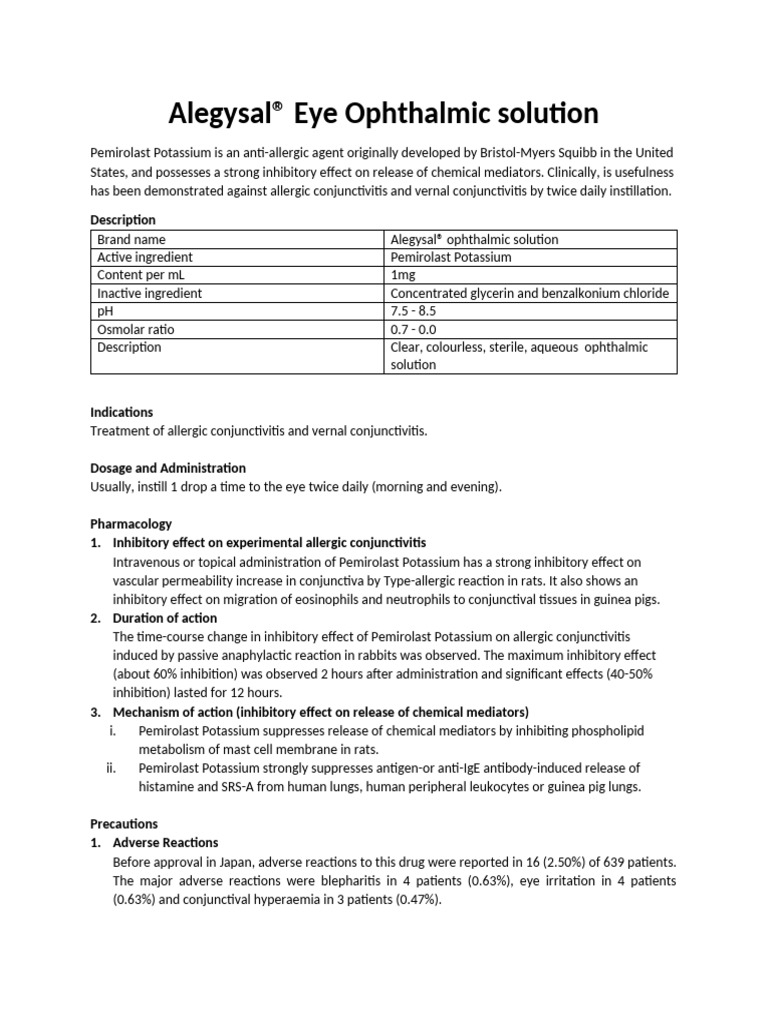 Alegysal Product Insertion | PDF | Drugs | Medicine