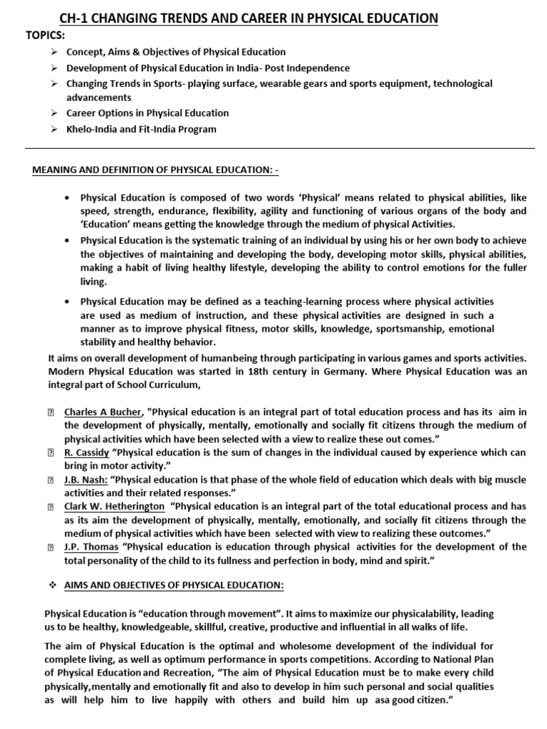 CH-1 Changing Trends &-Career in Physical Education | PDF | Physical ...