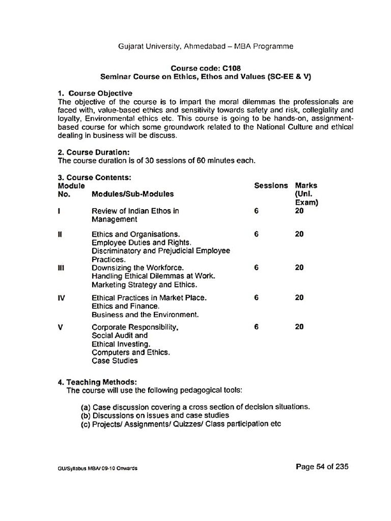 Seminar Course On Ethics, Ethos and Values | PDF