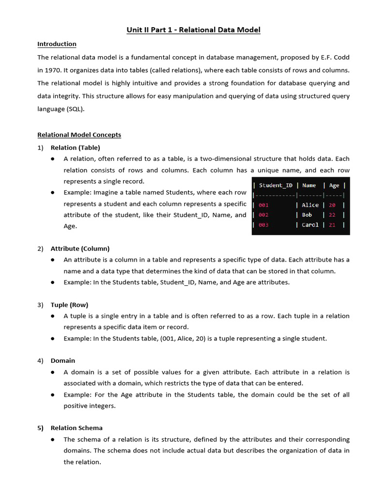 Unit 2 Part 1 - Relational Data Model | PDF Unit 2 Part 1 - Relational Data Model | PDF
