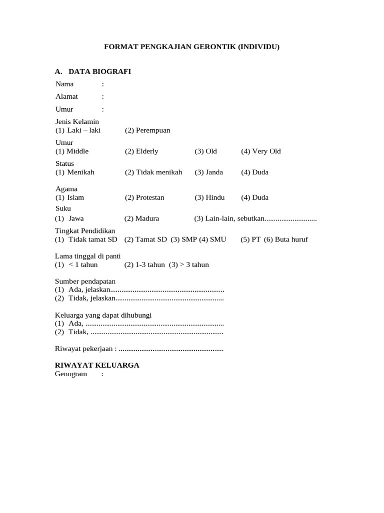 Form Pengkajian Gerontik | PDF