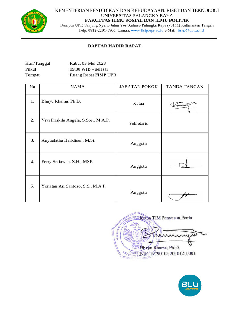 Daftar Hadir Rapat | PDF