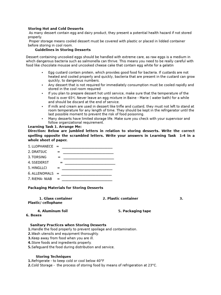 Cookery-9-q4w8-Storing-Hot-and-Cold-Desserts | PDF
