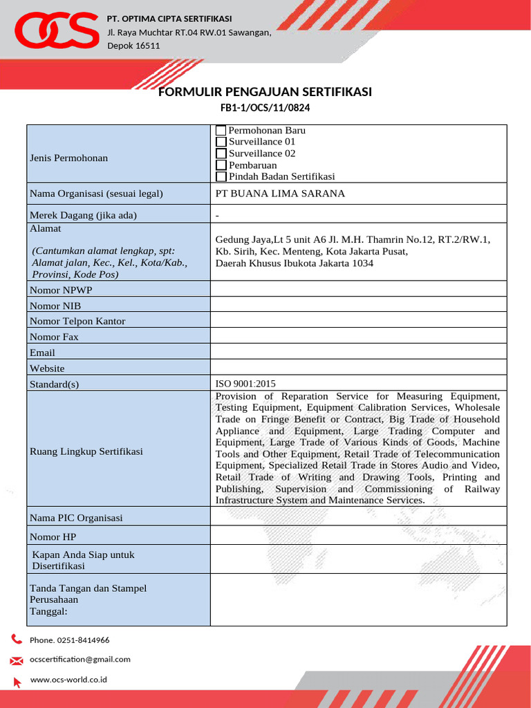 FB1-1 Formulir Pengajuan Sertifikasi | PDF