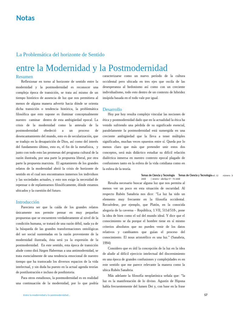 Modernidad y Postmodernidad: Crisis de Sentido | PDF | Verdad | Era de ...