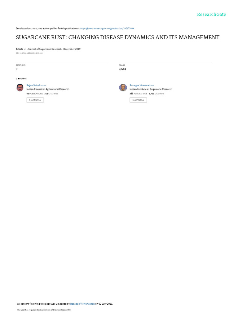 Sugarcane Rust Changing Disease Dynamics and Its M | PDF