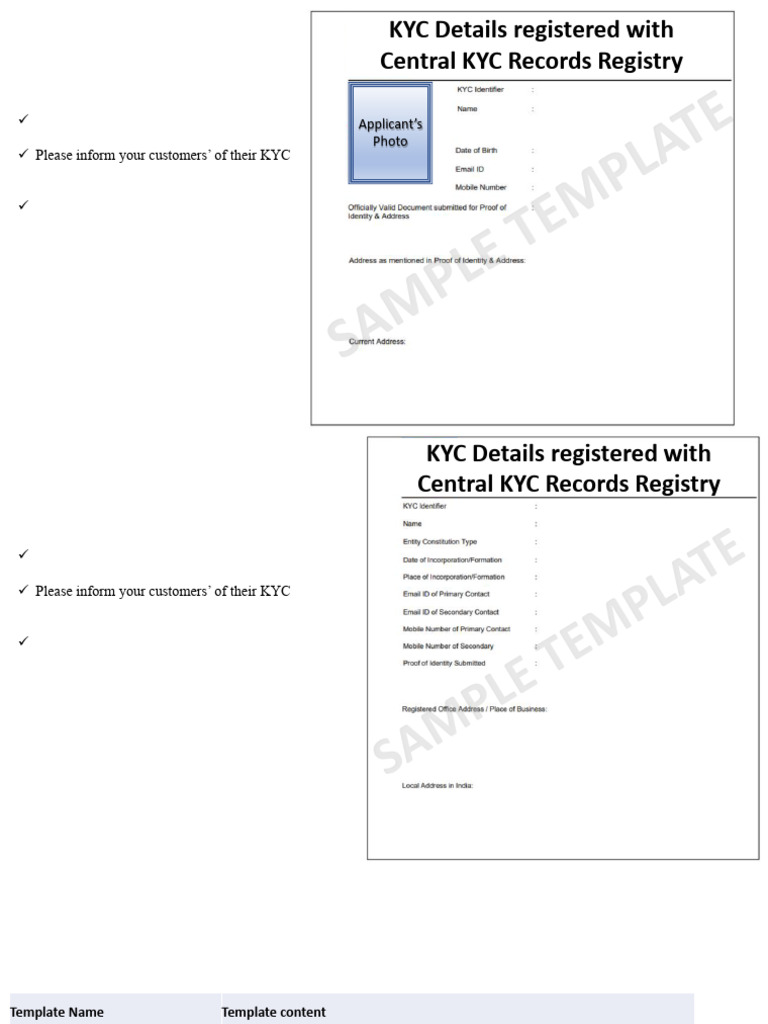 SMS and KYC Card Templates For FI | PDF